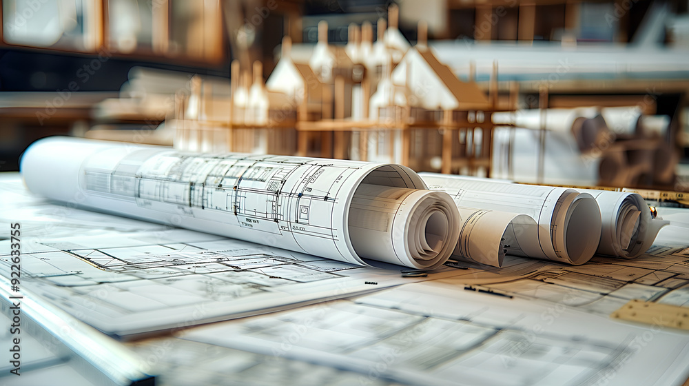 Architectural engineering design plan drawing on the table Architects ...