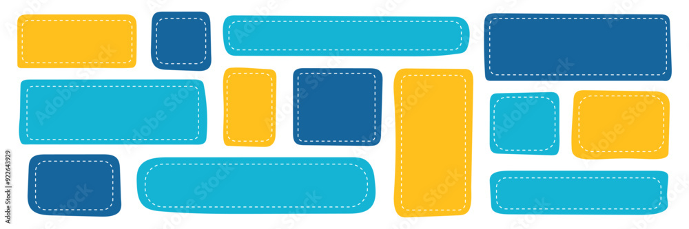 Hand drawn rectangle speech bubble stickers collection. Blue yellow ...