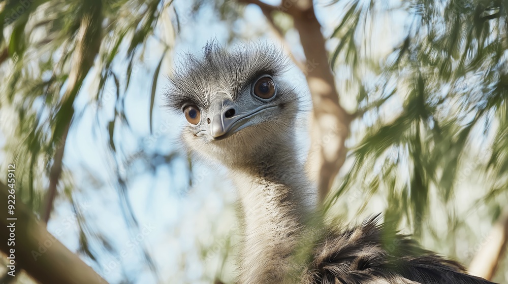 Curious emu in the Australian outback, close-up portrait of an emu ...
