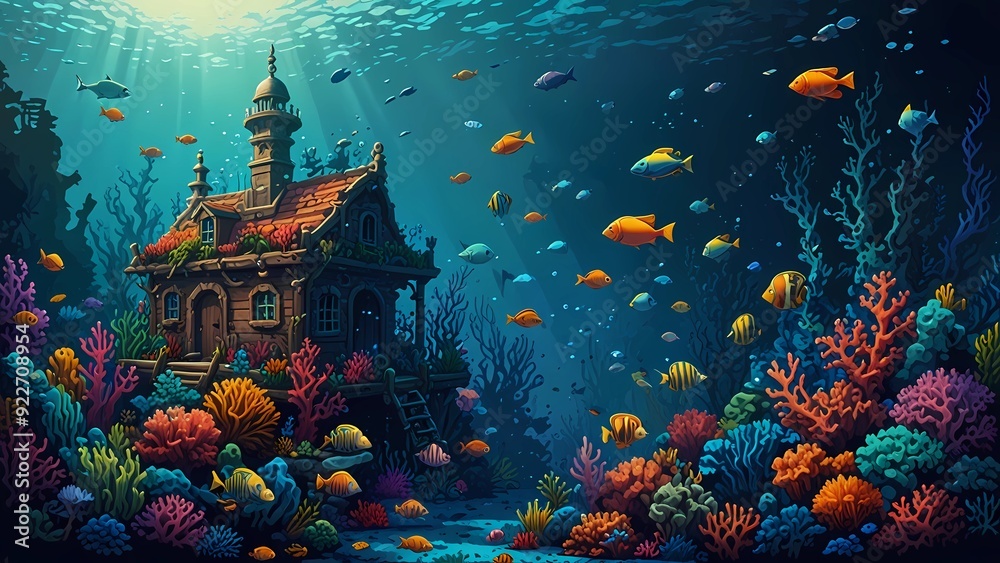 Pixel Art Underwater Adventure – Coral Reefs, Tropical Fish, and Sunken ...