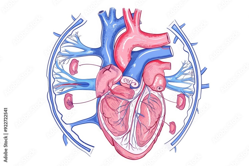 Anatomy of the human heart with labeled chambers and valves Stock ...