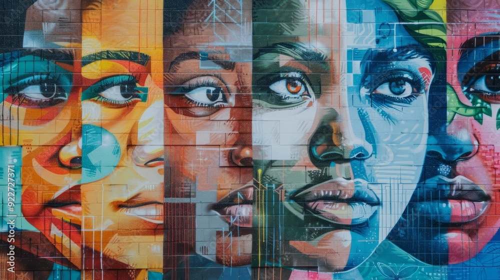 Powerful image of a community mural promoting racial and gender ...