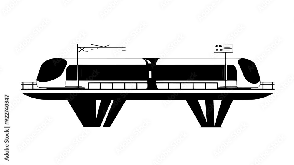 Monorail station featuring elevated tracks, concrete platform ...