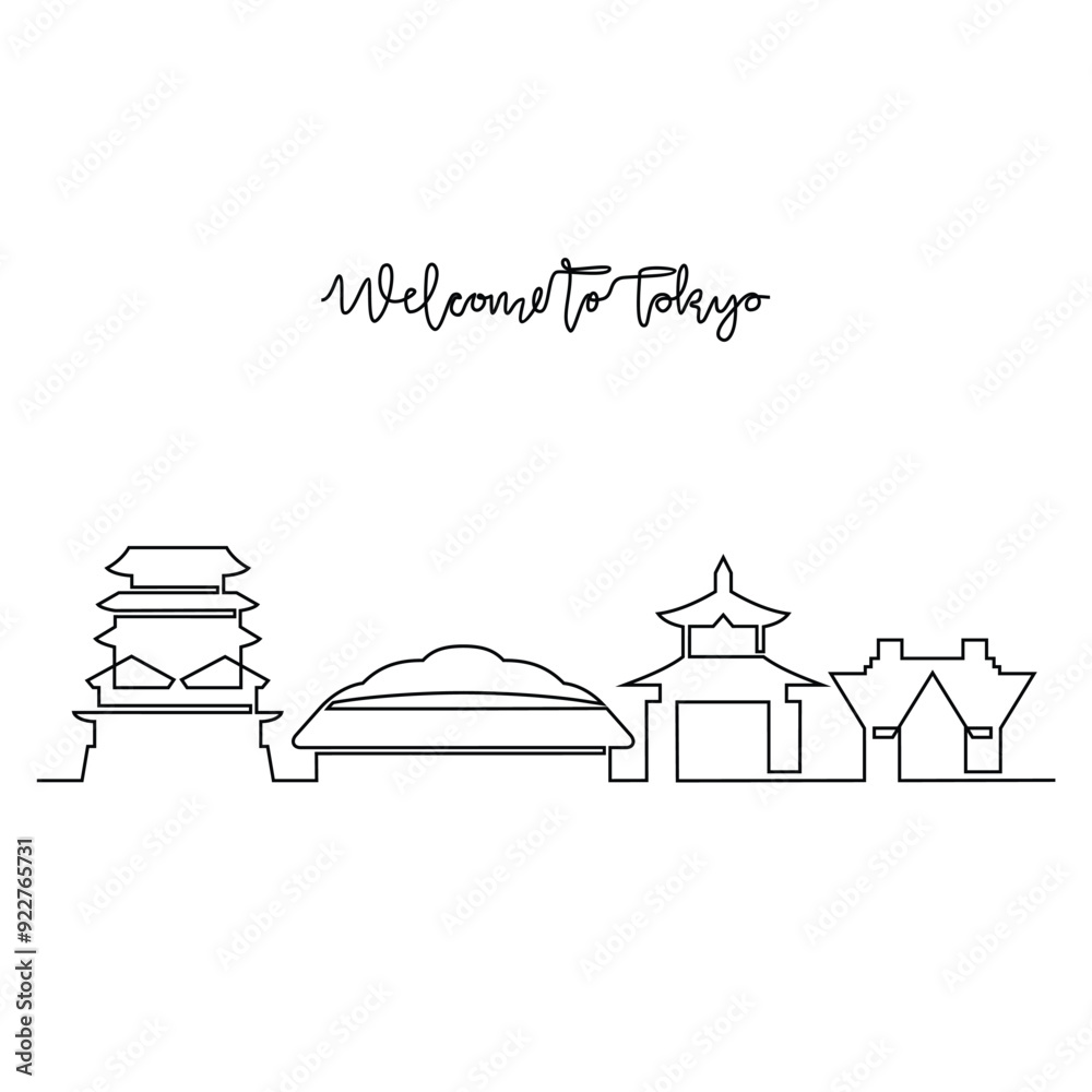 One continuous line drawing of Tokyo skyline vector illustration ...