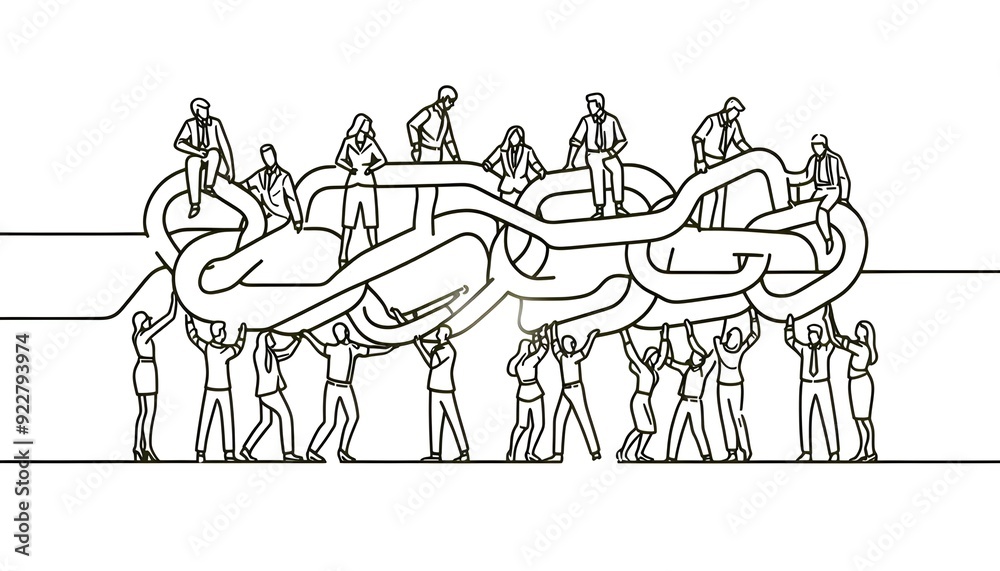Continuous Single Line Drawing Of Team of Professionals working ...