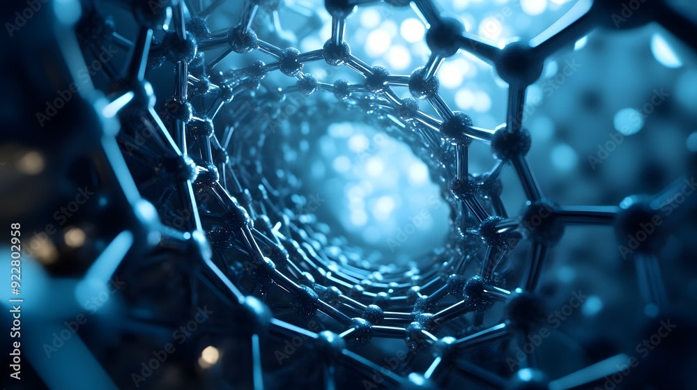 A futuristic image showing nanoscale structures, like carbon nanotubes ...