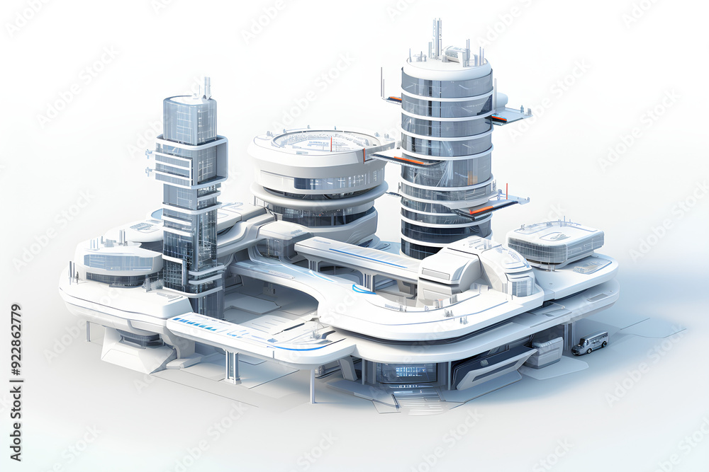 Ilustración de Stock Isometric futuristic sci-fi architecture, future ...