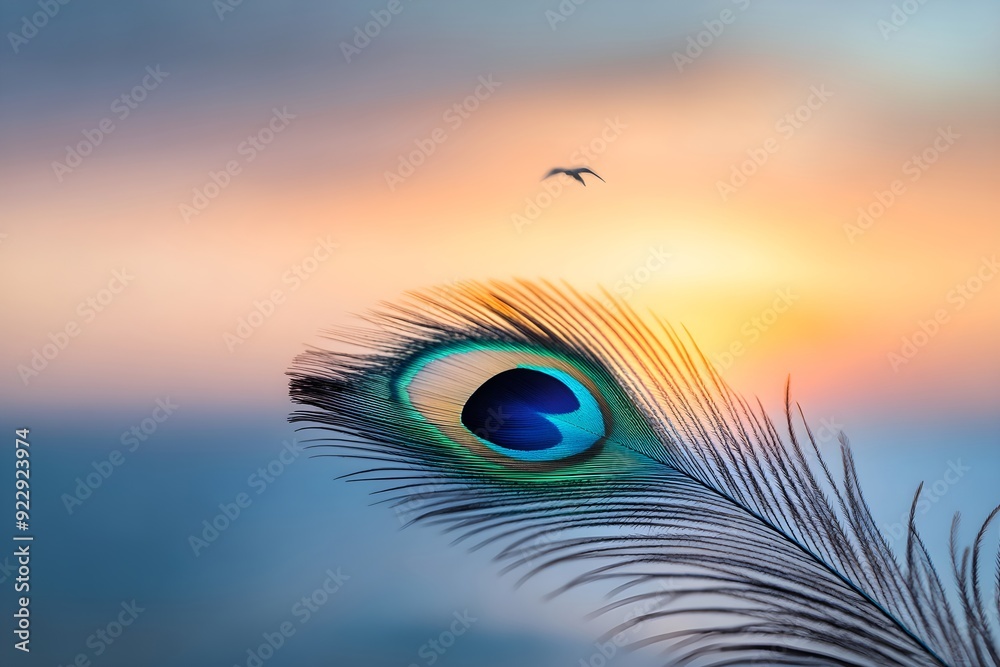 Sacred beautiful peacock feather as symbol of Hindu god Lord Krishna on ...
