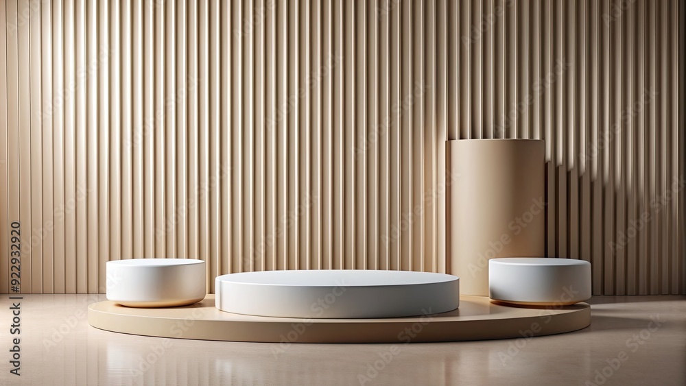 Minimalistic podium on stage with geometric shapes for product display ...