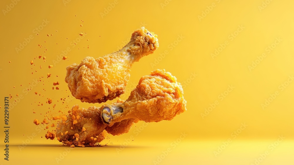Stylized graphic illustration of crispy fried chicken drumsticks, with ...