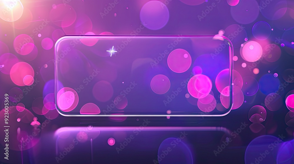 A glass rectangle with rounded corners, purple background, blurred ...