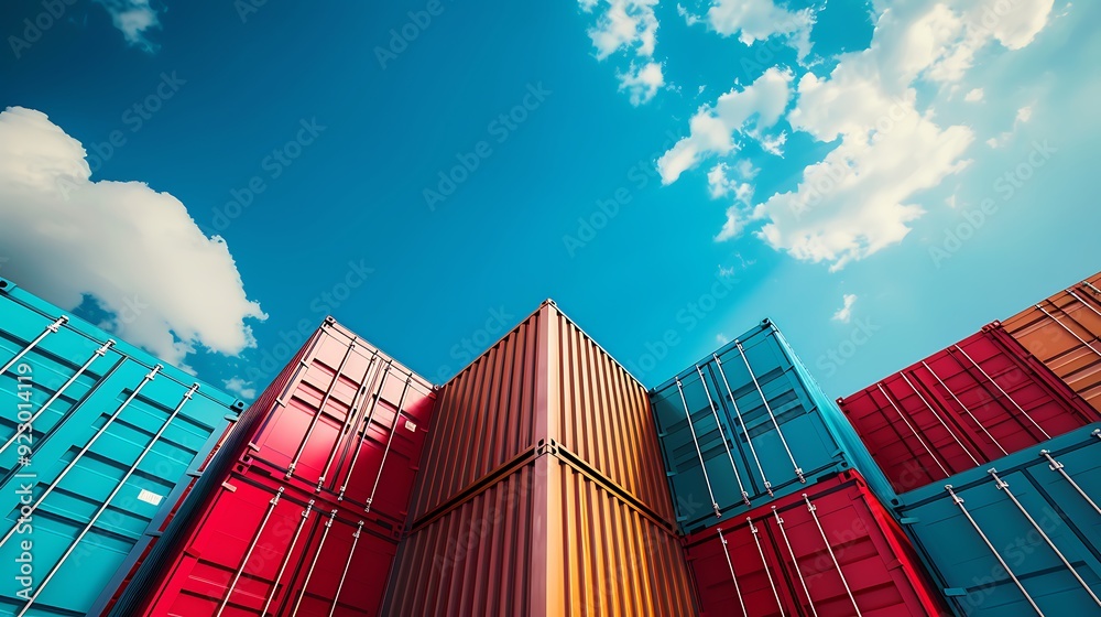 Cargo shipping container rows in logistics industry concept background ...