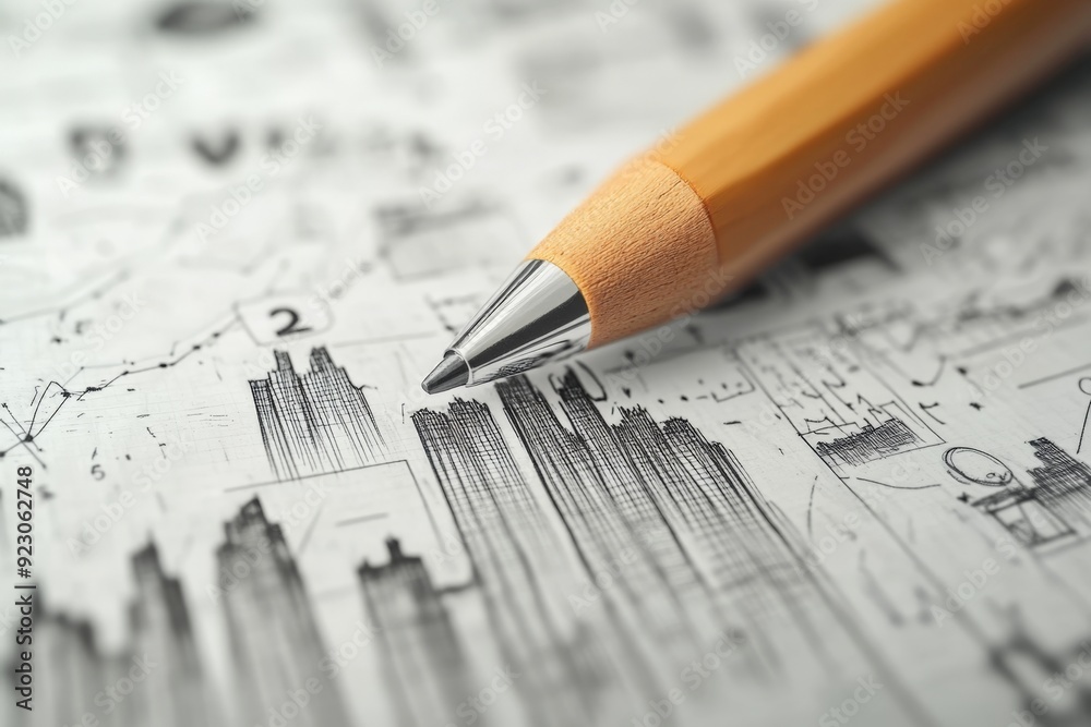 Financial growth graph with 3D realistic look and hand-drawn pencil ...