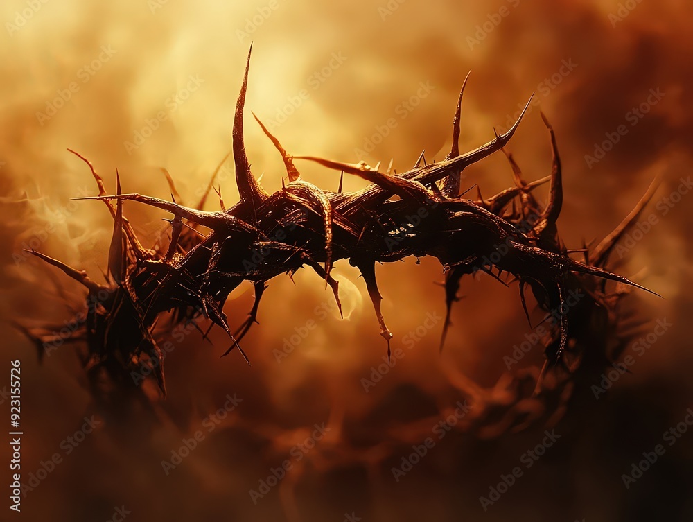 powerful and detailed illustration of a thorn crown, signifying both ...