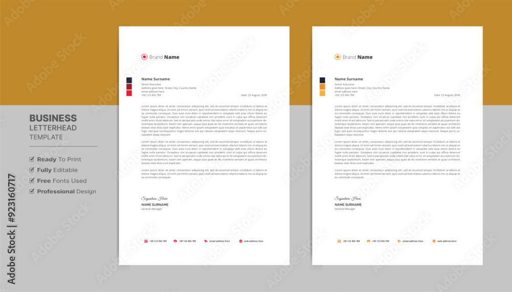 Professional letterhead format template, business style letterhead ...
