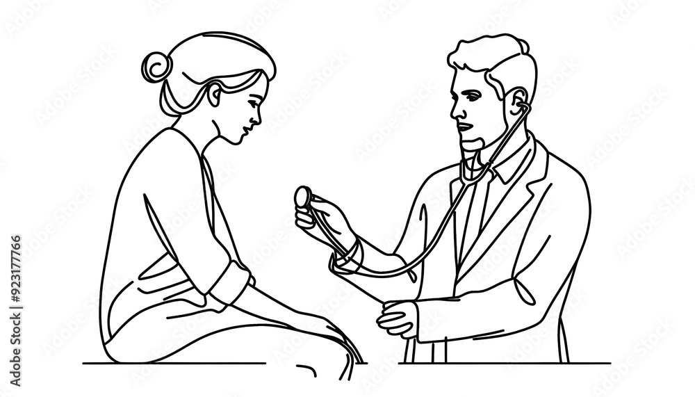 Continuous Single Line Drawing Of doctor in a lab coat examining a ...