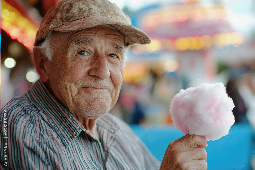 Elderly Man Enjoying Cotton Candy at a Carnival Stock Photo | Adobe Stock