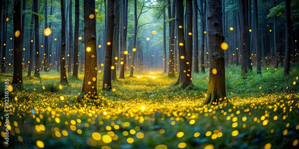 Forest filled with thousands of fireflies glowing in the dark ...