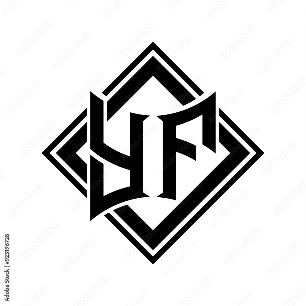 YF Letter logo with abstract shield shape with square black outline on ...