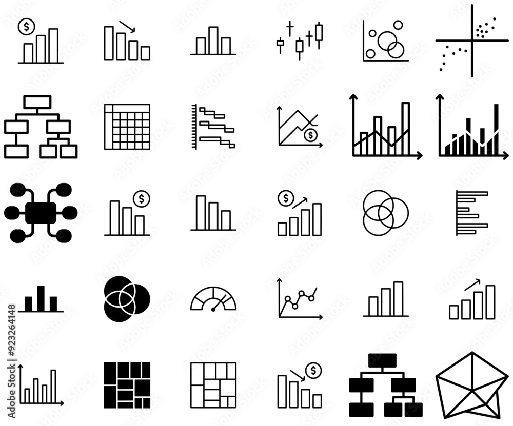 A Collection Of Chart Icons Silhouette Vector Logo Design Containing ...