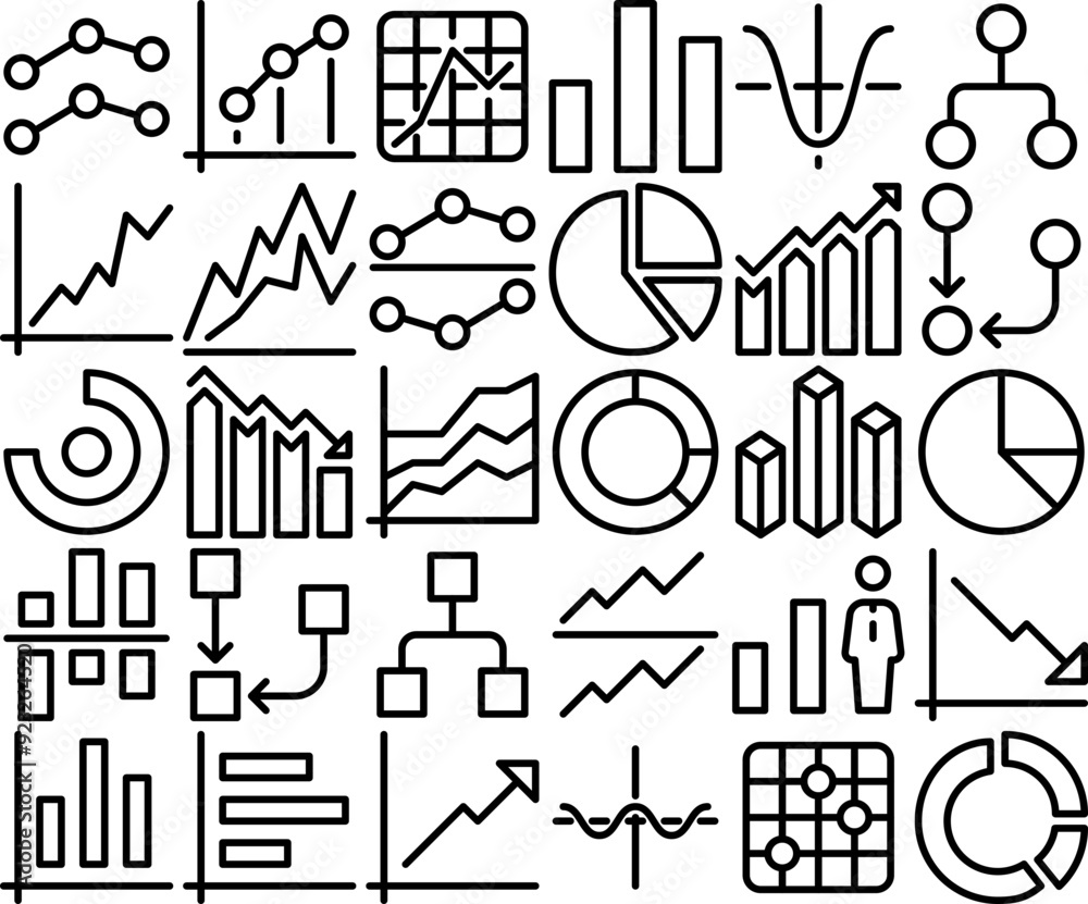 Set Of Charts Line Icons Icons Web Header Banner Design Containing Data,Stats,Analytics ...