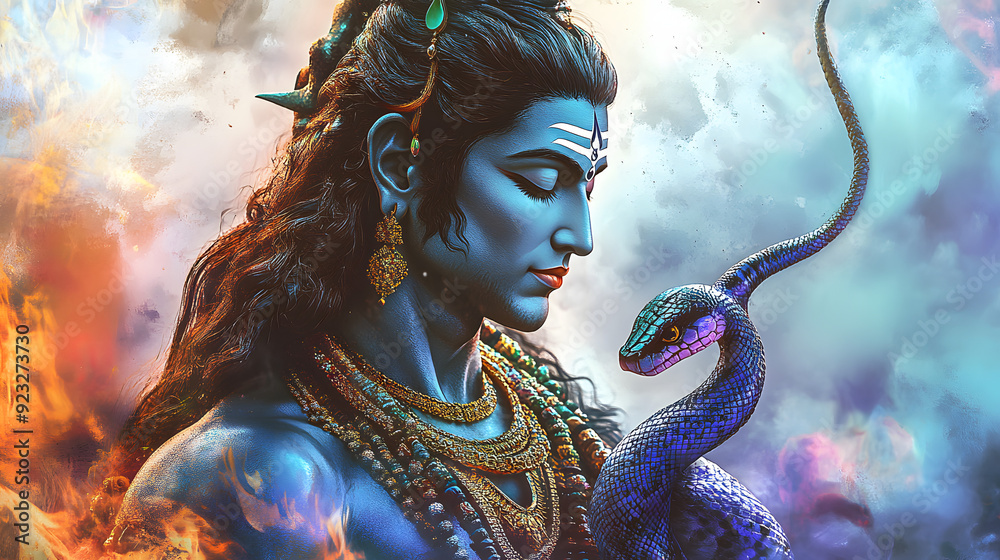 Beautiful digital artwork of lord Shiva with a divine serpent, perfect ...