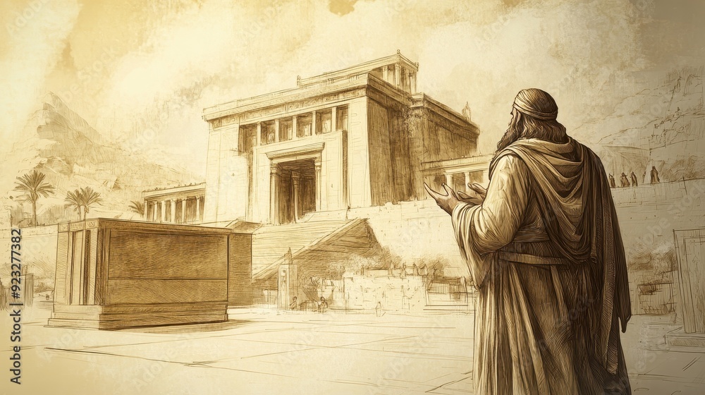 Solomon Offers a Prayer of Dedication in Front of the Temple with the ...