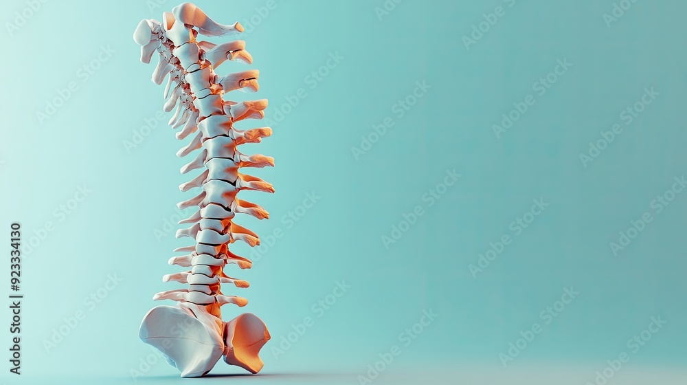 Anatomy of the human vertebral column isolated on a simple color ...