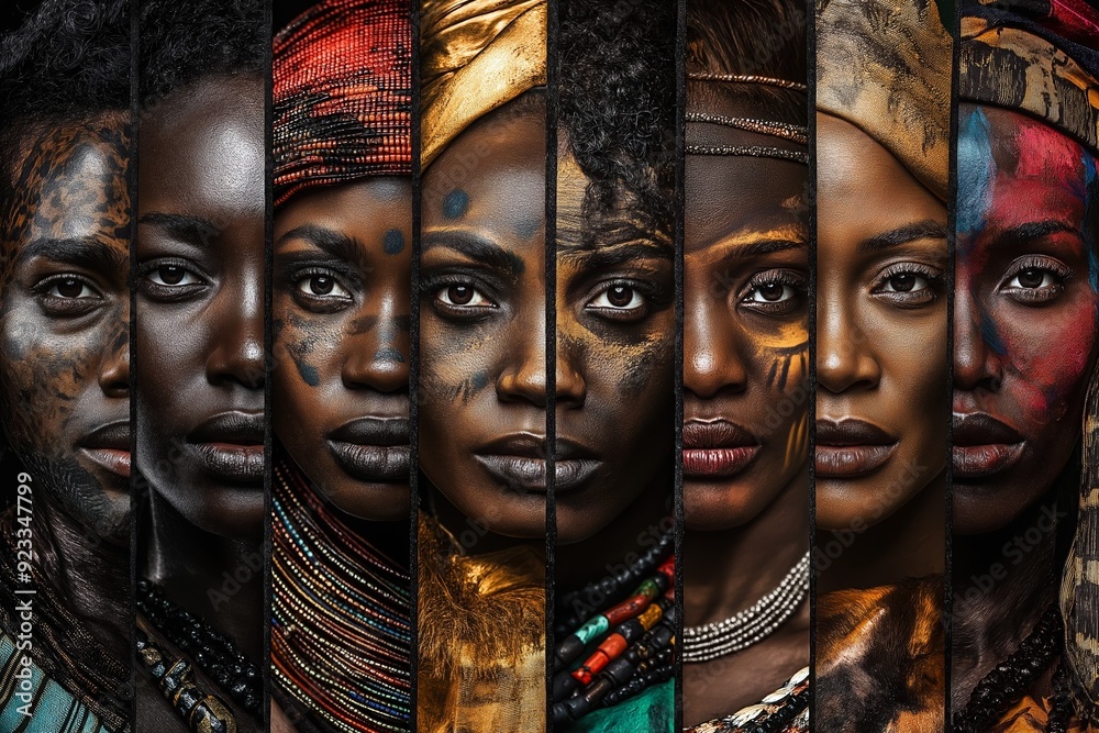 collage of eight black people in traditional African clothing. concepts ...