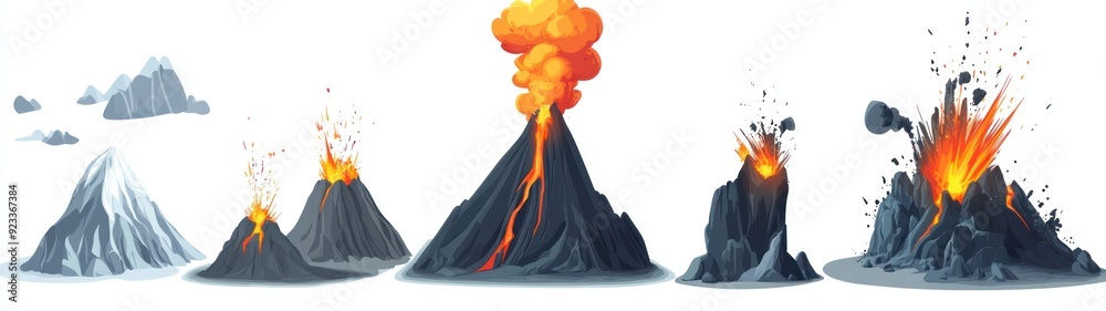 Cartoon Volcano Eruption Stages Illustration Stock Illustration | Adobe ...