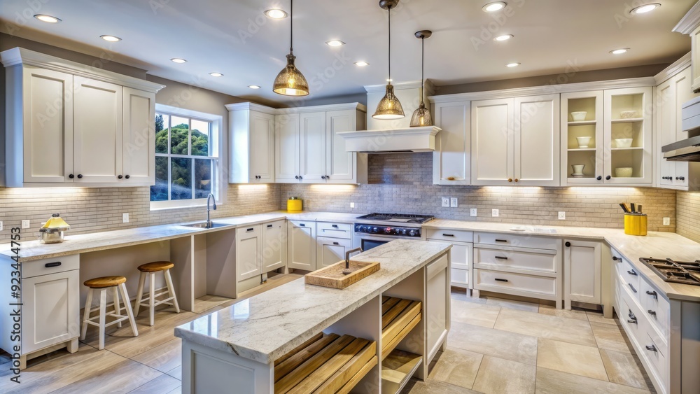 A modern kitchen renovation in progress, with freshly installed white ...