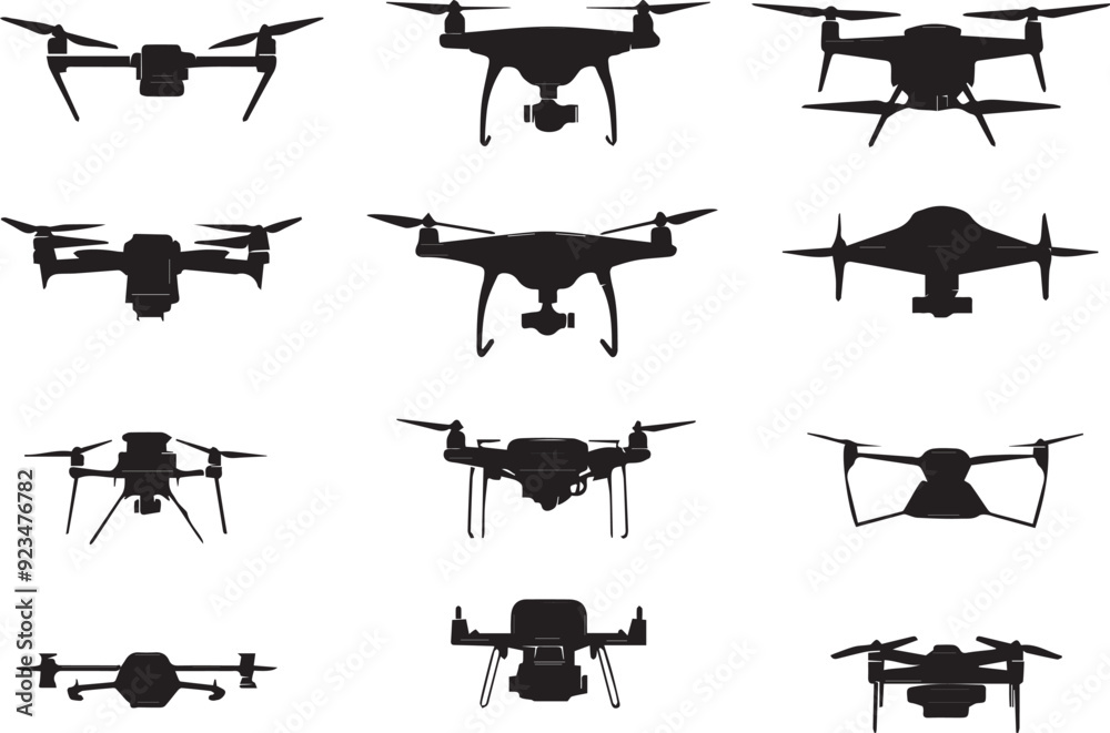 Set FPV Drone. Hand drawn vector illustration Stock Vector | Adobe Stock