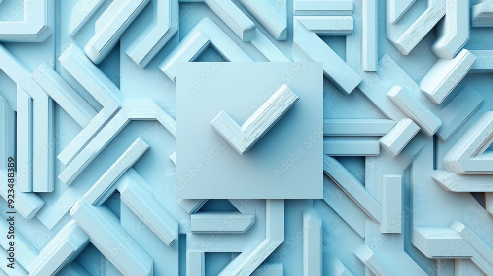 Abstract geometric background with raised blue checkmark and ...