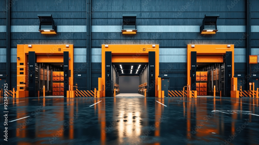 Interior view of a modern industrial warehouse or distribution center ...