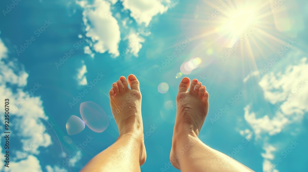 Basking in Freedom - Person's Bare Feet Raised Against Vivid Blue Sky ...