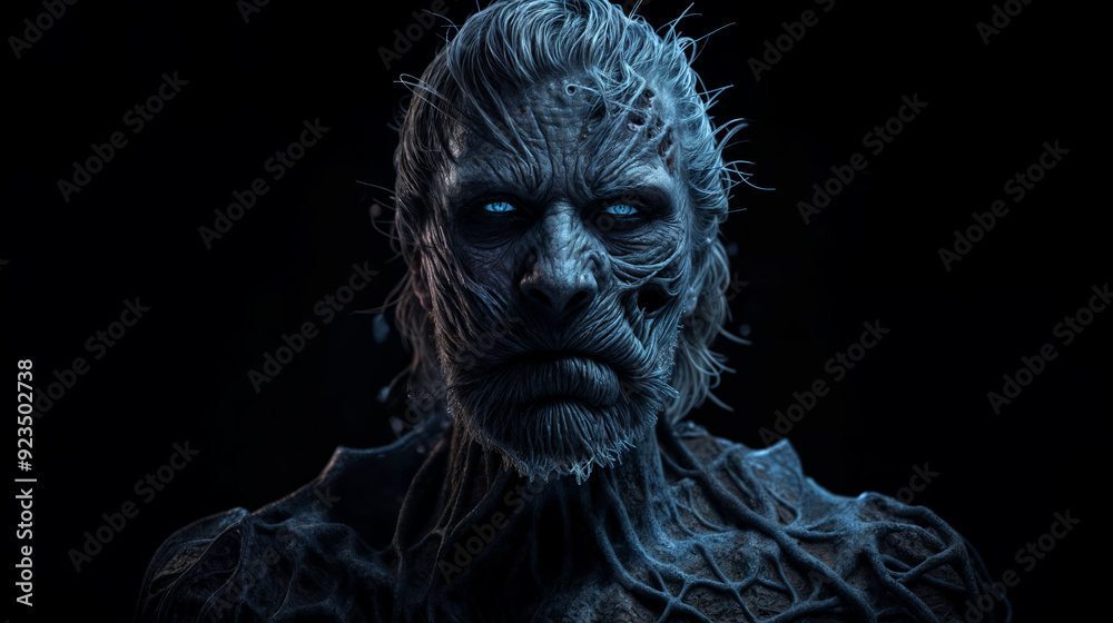 Icy undead creature with glowing blue eyes, wrinkled skin, and long ...
