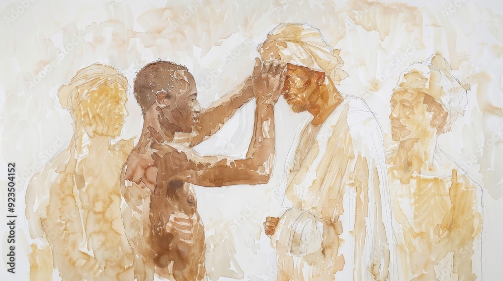 Biblical Illustration of Apostle Philip Baptizing Ethiopian Eunuch ...