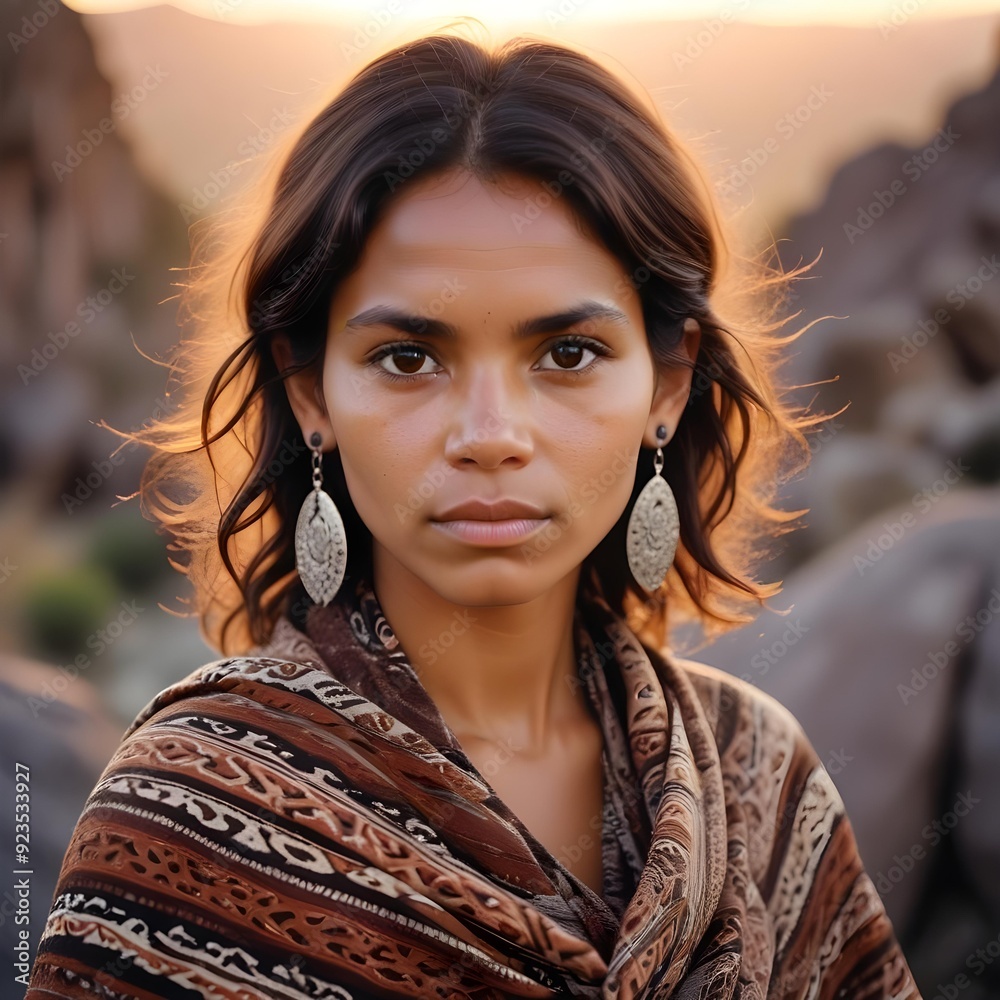 An Aboriginal woman with shoulder-length hair and tribal earrings ...
