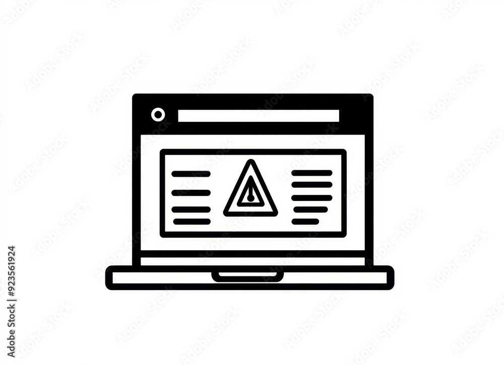 In the browser, a website error icon with an alert symbol and warning ...