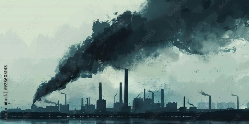 Стокова ілюстрація Industrial pollution is the toxic cloak of ...