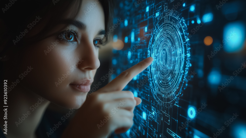 Digital identity and cybersecurity, businessman displaying digital ID ...