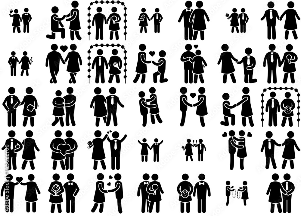 Set Of Linear Wedding Glyph Icons Isolated Silhouette Solid Icons With ...