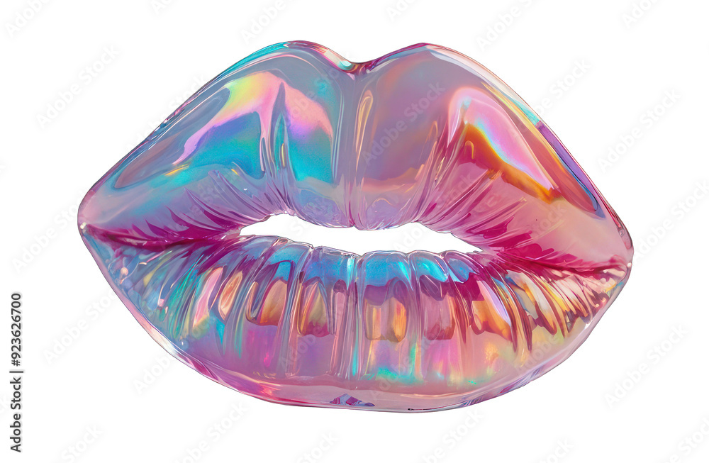 Holographic element in Y2K style, lips isolated on transparent ...