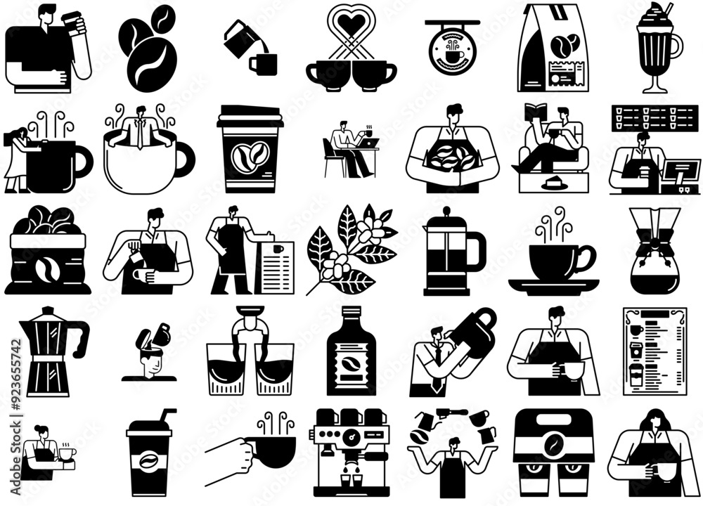 Set Of Linear Coffee Shop Icons Collection Isolated Silhouette Solid ...