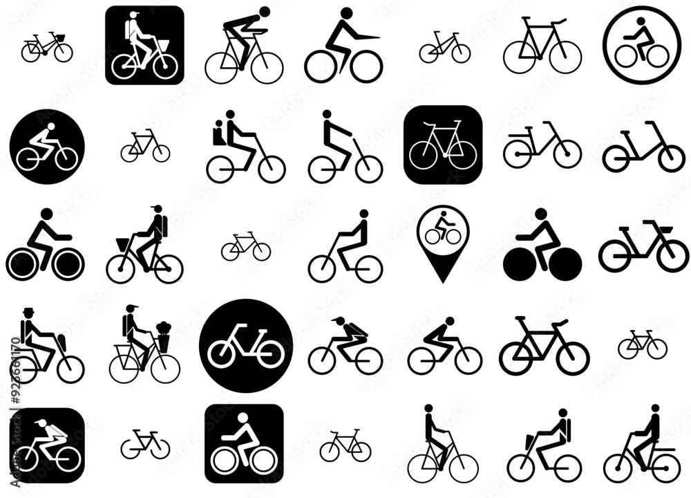 Set Of Linear Bicycle Icons Silhouette Vector Logo Design Containing ...