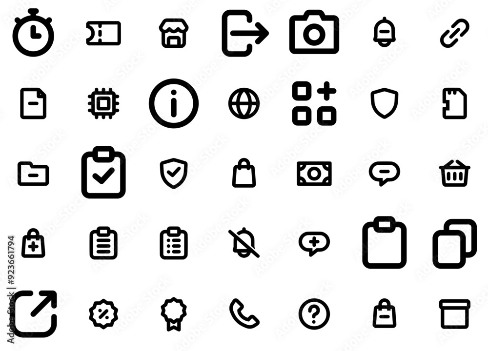 Mega Set Of Vector Basic Ui 2 Line Icons Collection Isolated Silhouette ...