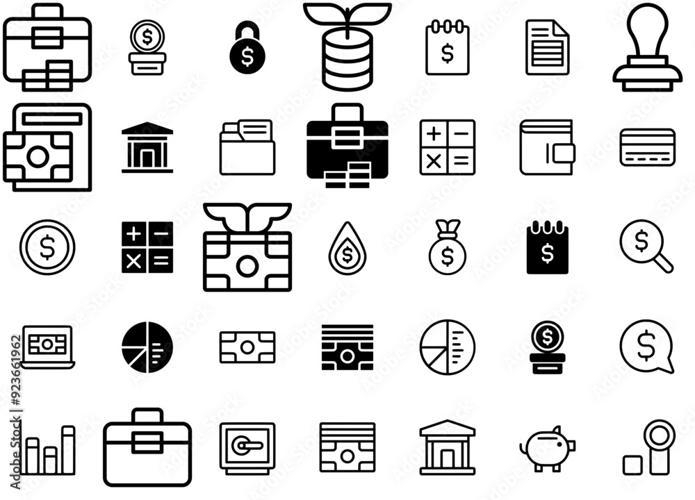 Set Of Bank Icons Collection Isolated Silhouette Solid Icons Including ...