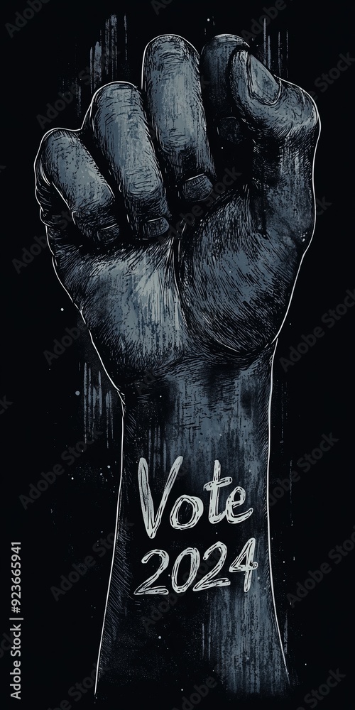 Gritty Vote 2024 illustration featuring a raised fist in black and ...