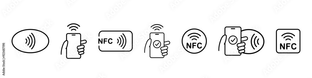Nfc pay icon. Mobile phone payment. Tap to pay vector set. Cashless ...