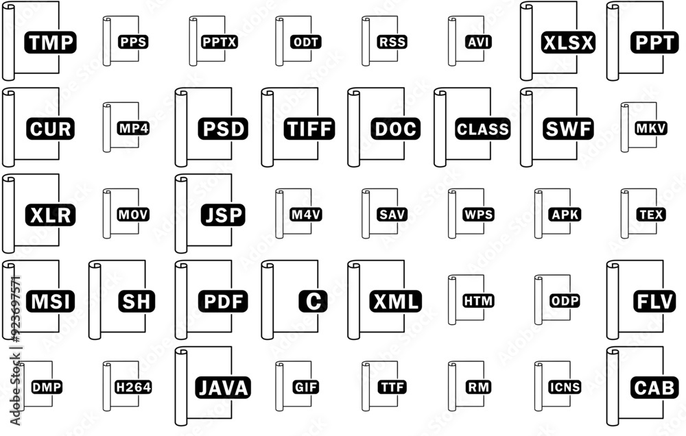 Mega Set Of Vector File Formats Icons Collection Isolated Silhouette ...